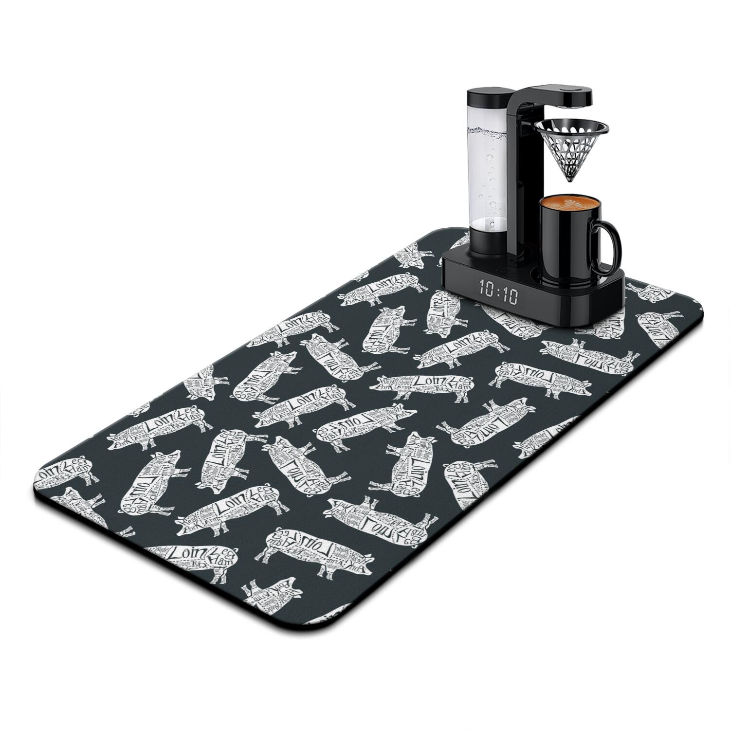 Kawaii Pig Print Coffee Station Mat - Waterproof & Non-Slip Drying Mat ...
