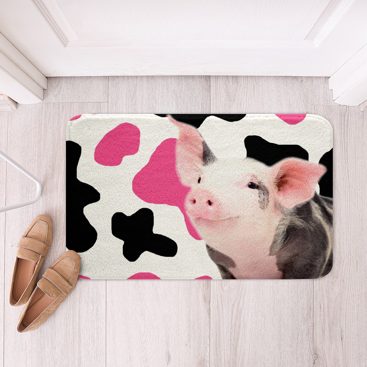 Kawaii Pig Water Bath Rug Black Pink Cow Print Room Decor, Farm Animal ...