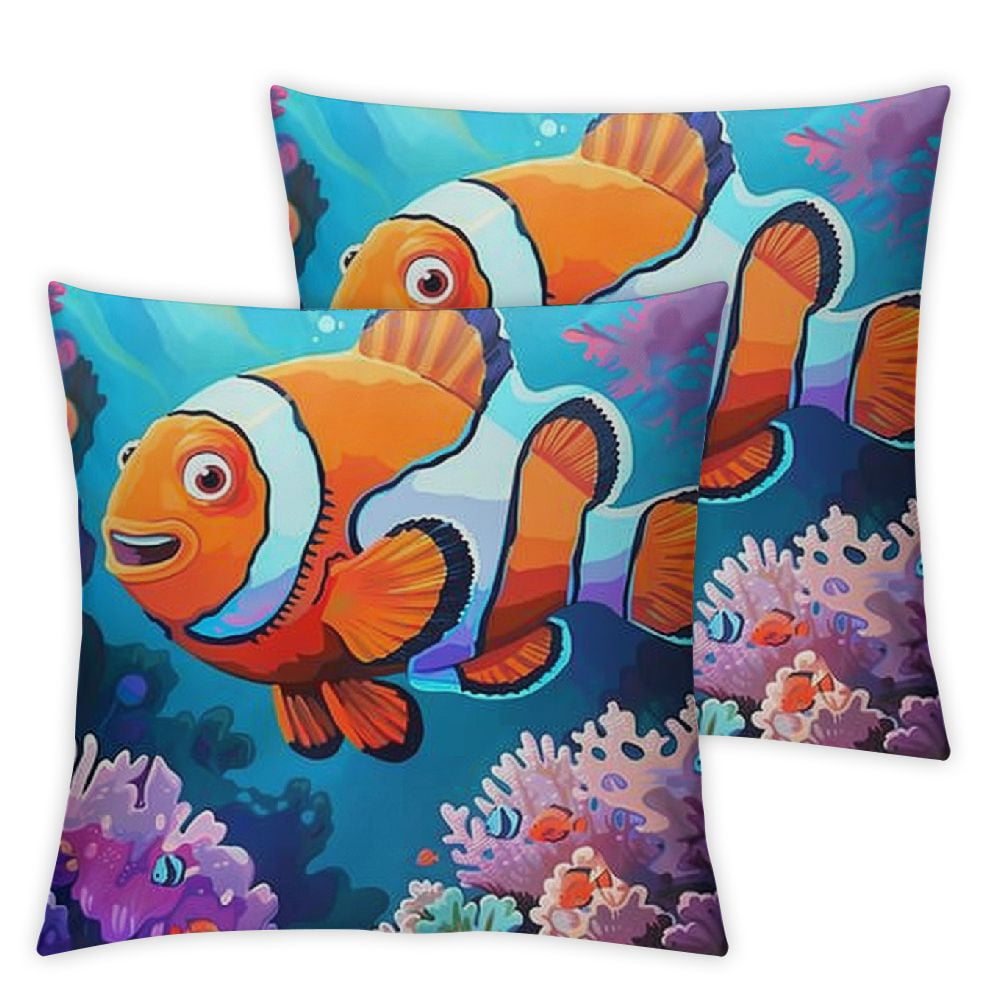 Kawaii Pillow Cover Single Pack,Underwater Fish Watercolor Ocean Plants ...