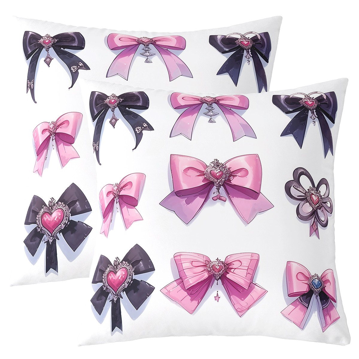 Kawaii Pink Bow Throw Pillow Covers 24"x24" Princess Fairy Tale Pillow ...