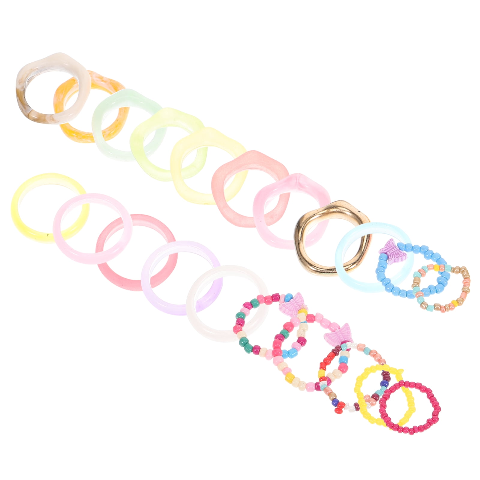 Kawaii Plastic Resin Rings - 21pcs Colorful Finger Jewelry - Walmart.com