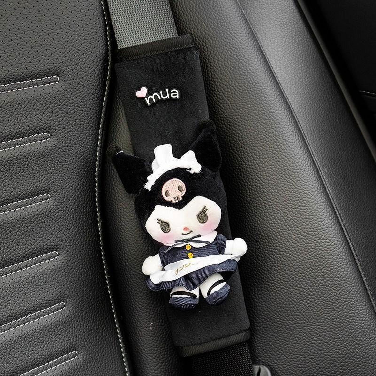 Kawaii Plush Sanrios Car Seat Belt Cover Black My Melody Kuromi Auto ...