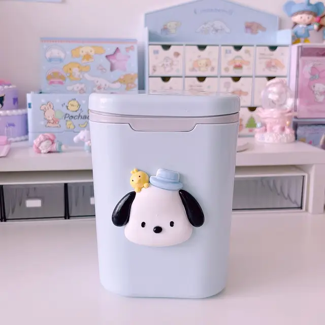 Kawaii Pochacco Cinnamoroll Mini Waste Bins with Cover Desktop Garbage ...