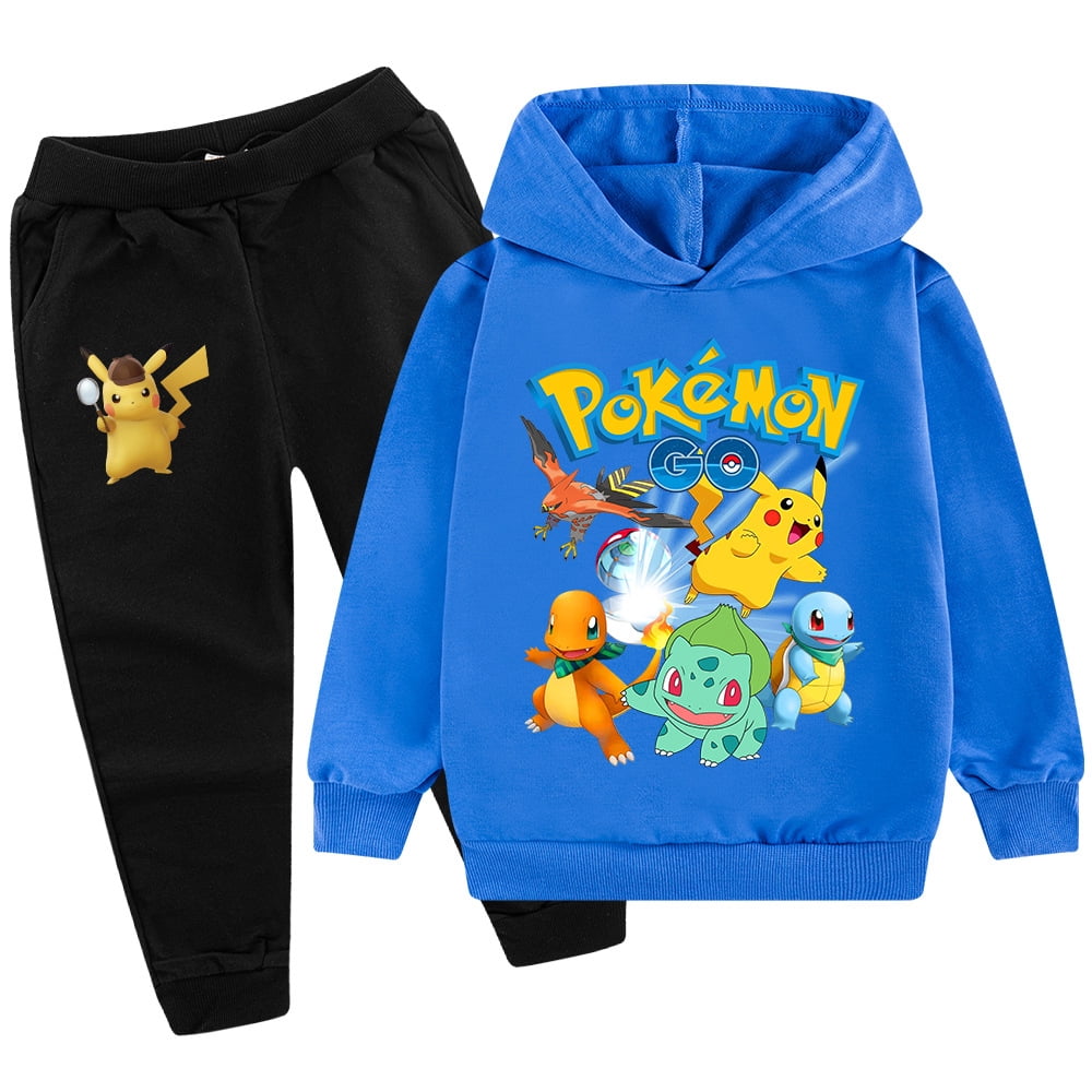 Kawaii Pokemon Youth Hoodie and Pullover Sweatpants Suit for Boys Girls ...