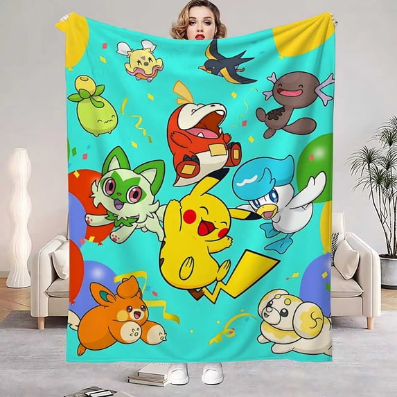 Kawaii Pokes-mons Shaggy Throw Blanket Sofa Winter Fluffy Soft Blankets ...