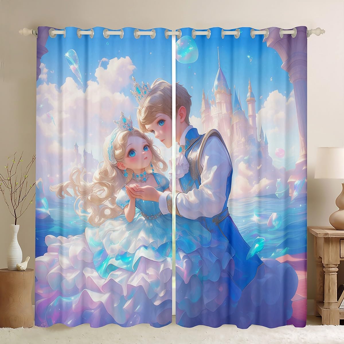 Kawaii Princess Girly Kids Window Curtains,Seaside Castle Dreamy Window ...