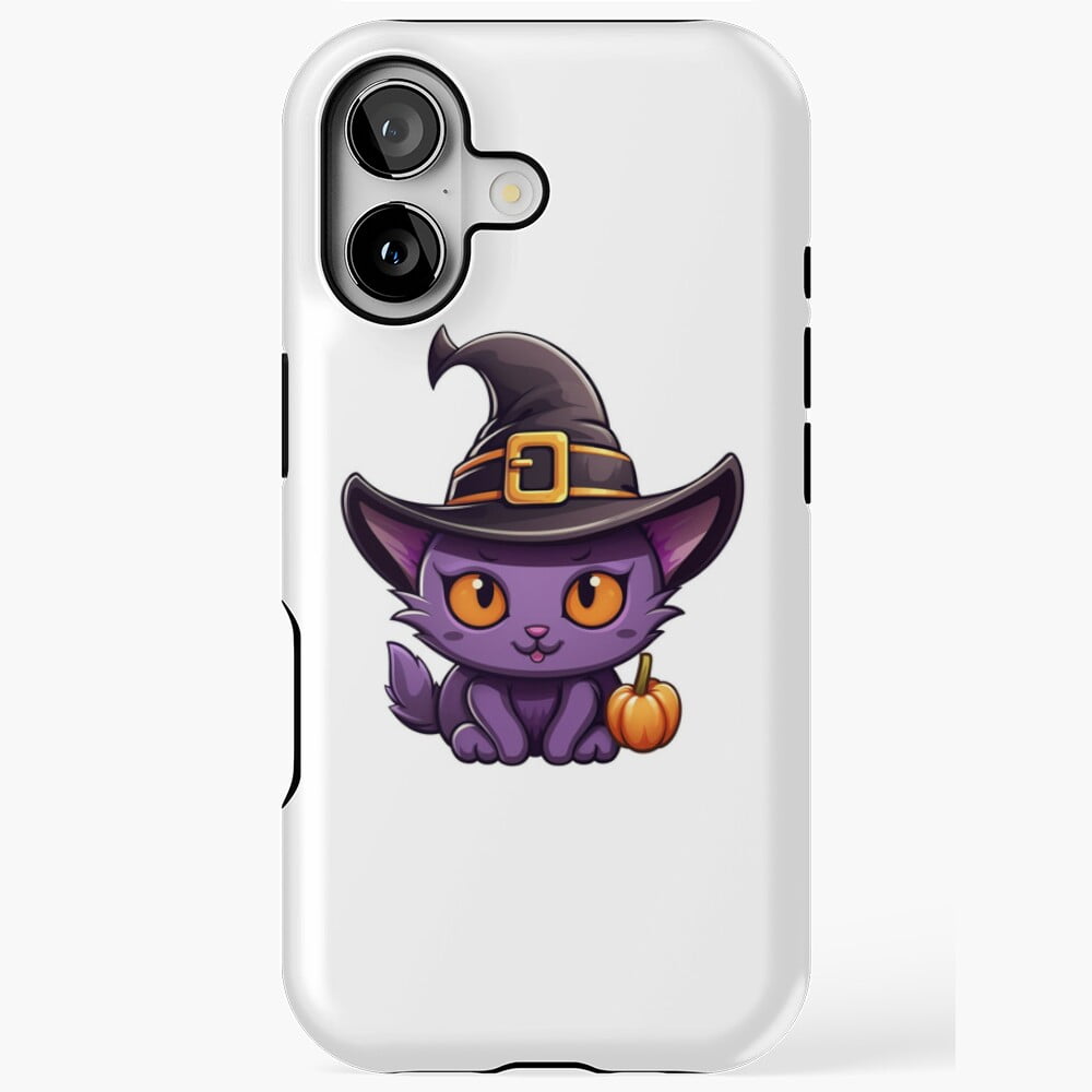 Kawaii Purple Cat in Witch Hat Compatible Phone Case for iPhone 11–17 ...