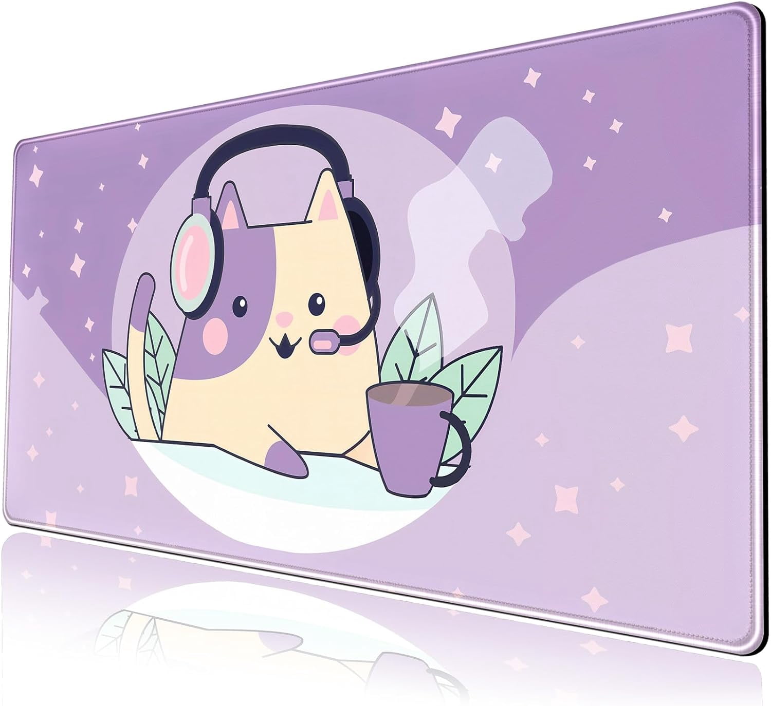 Kawaii Purple Space Cat Desk Mat Cute Anime Extended Mouse Pad Large ...