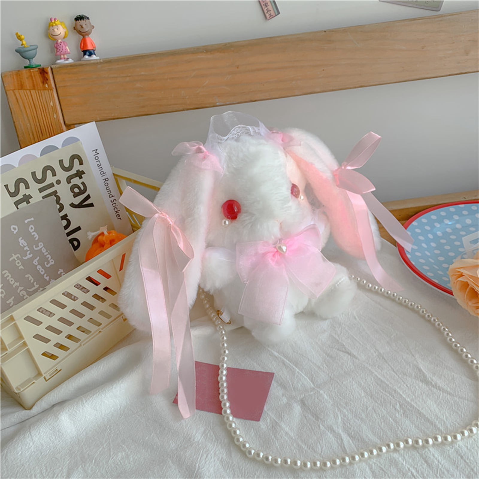 Kawaii Purse Lolita Plush Bag Cute Rabbit Cross Body Purse Bag Pearl ...