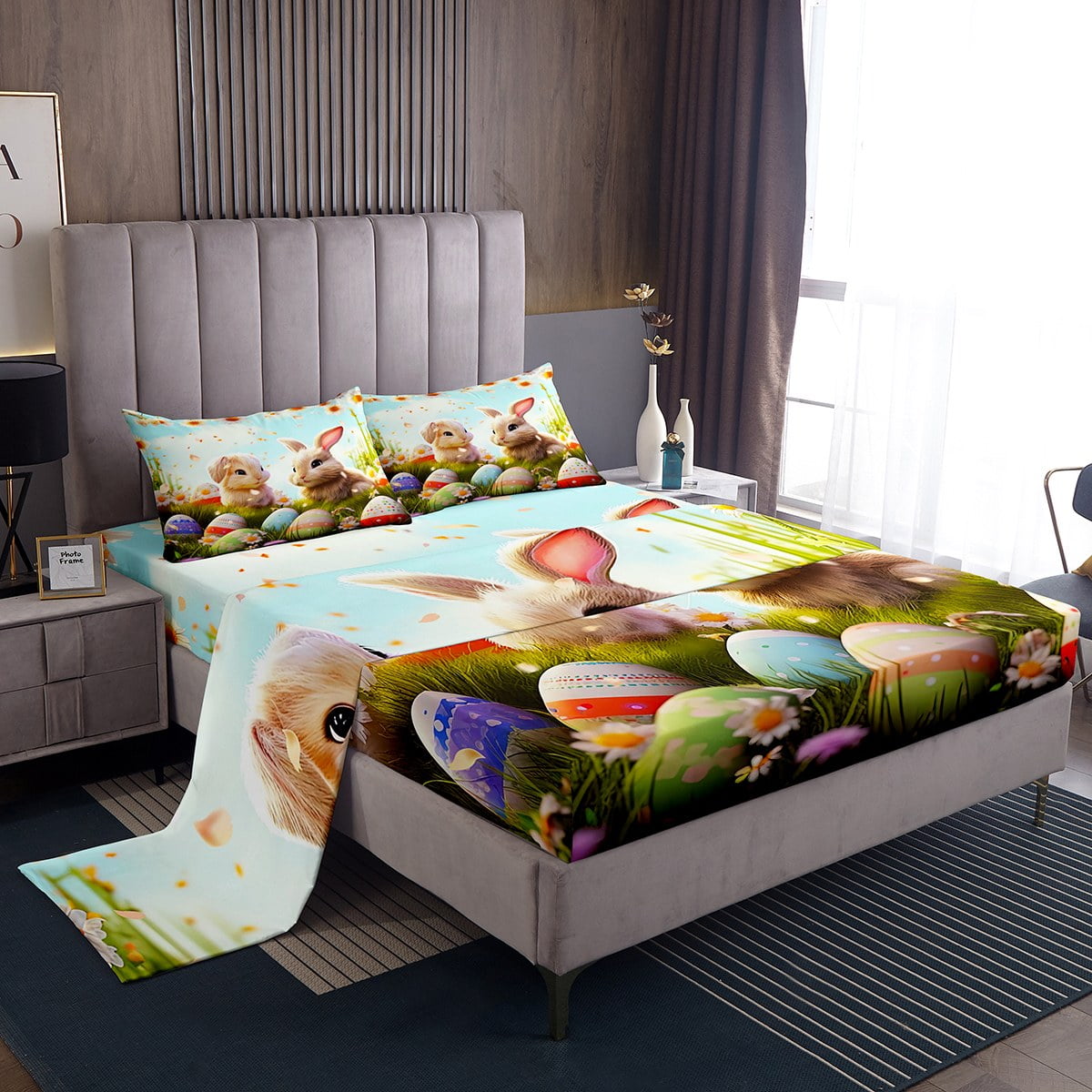 Kawaii Rabbit Bed Sheets Set for Kids Girls Boys Easter Decorations ...