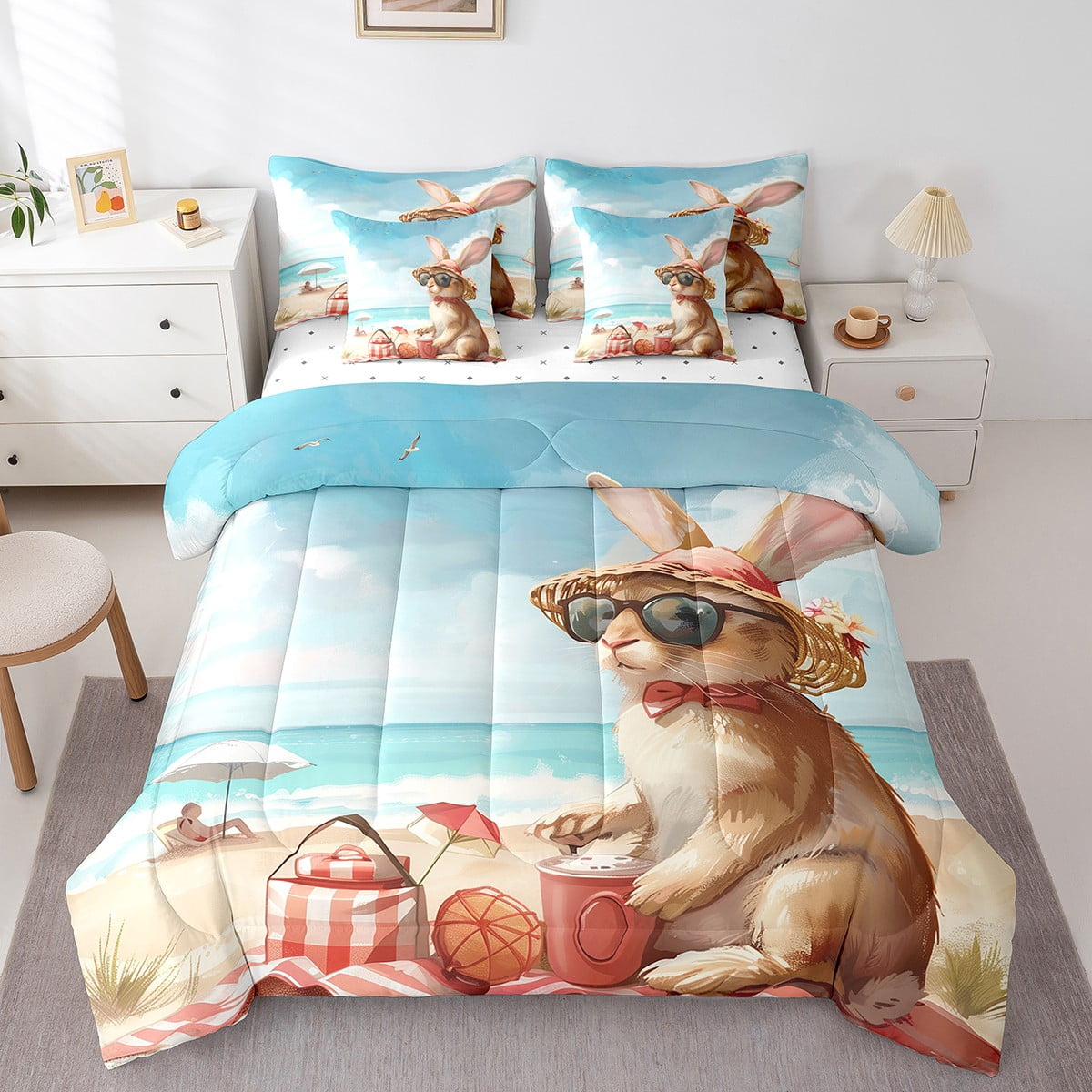 Kawaii Rabbit Bedding Comforter Sets 7pcs Hawaii Beach Bed in a Bag ...
