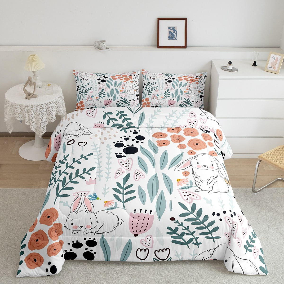 Kawaii Rabbit Bedding Set,Cartoon Rabbit Comforter Set ,Cute Love Heart ...
