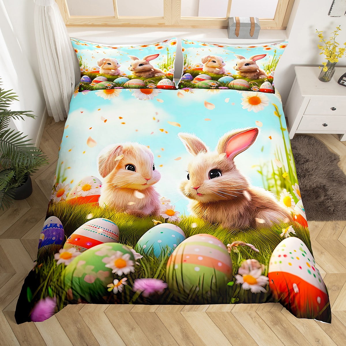 Kawaii Rabbit Bedding Set for Kids Girls Boys Easter Decorations Duvet ...