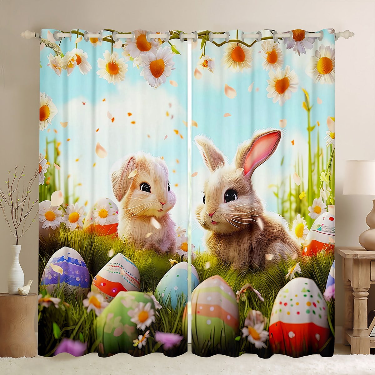 Kawaii Rabbit Blackout Curtains Easter Decorations Curtains Happy ...