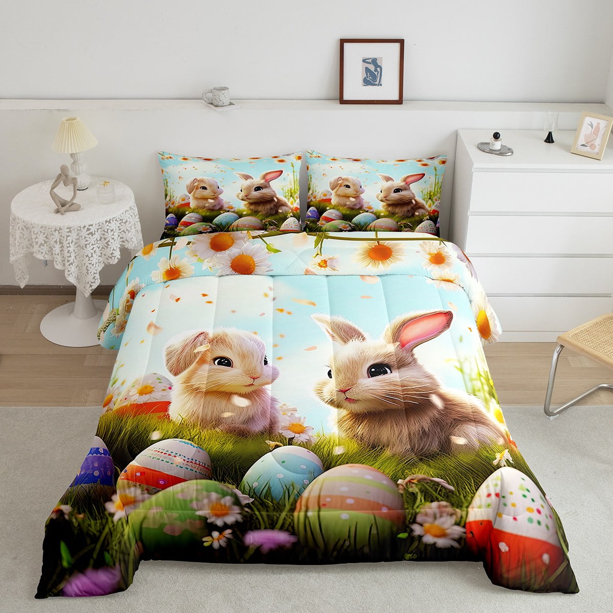 Kawaii Rabbit Comforter Set for Kids Girls Boys Easter Decorations ...