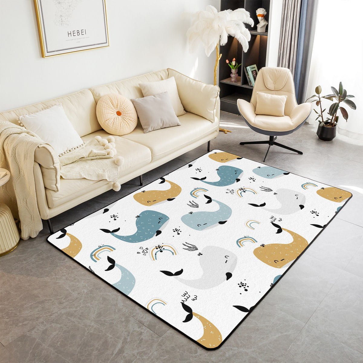 Kawaii Rainbow Whale Area Rug 3x5 for Living Room, Cartoon Whale ...