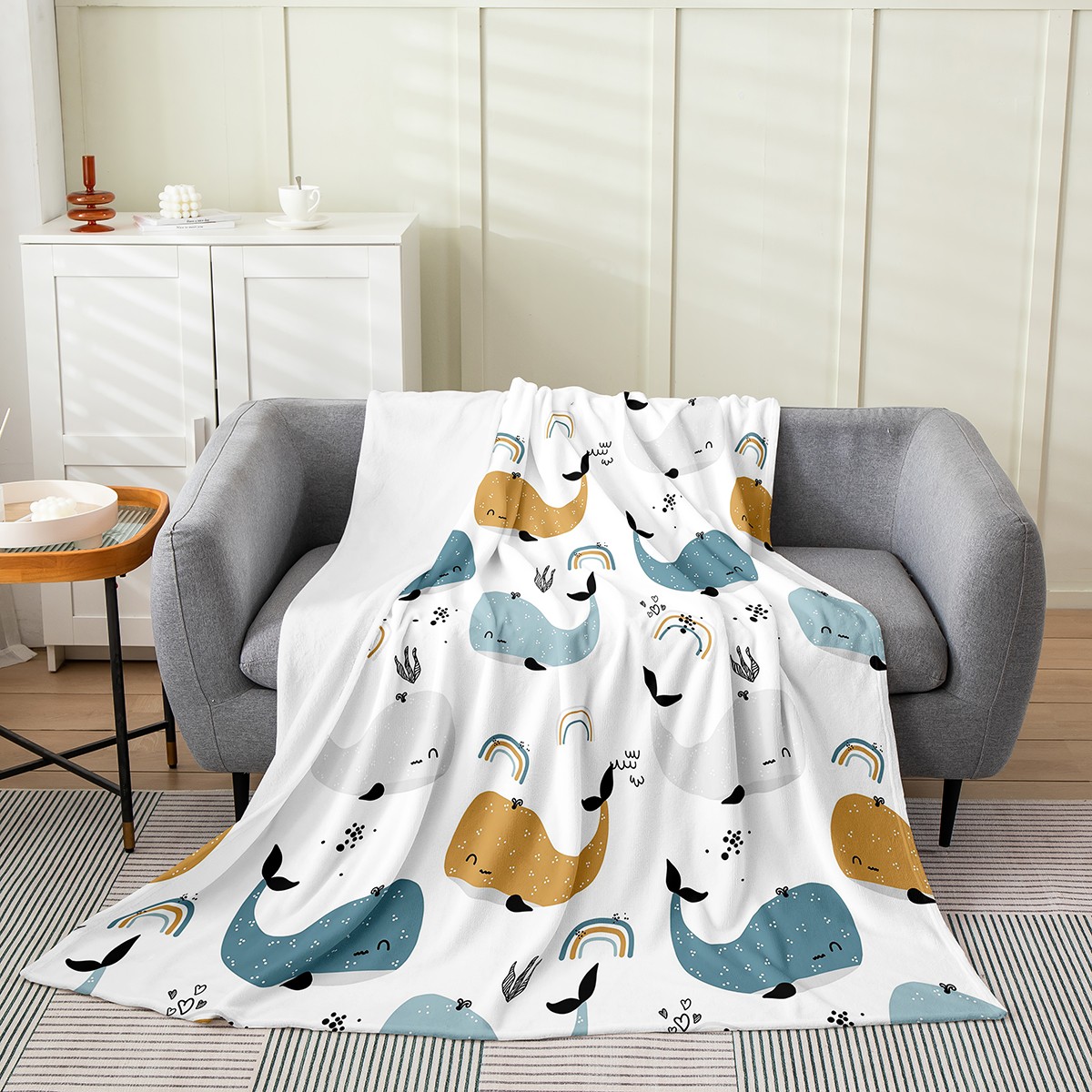 Kawaii Rainbow Whale Throw Blanket Throw Size, Cartoon Whale Sherpa ...