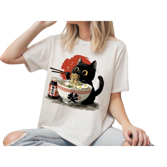 Kawaii Ramen Cat Shirt Black Cat Noodle Bowl Japanese Food Illustration ...