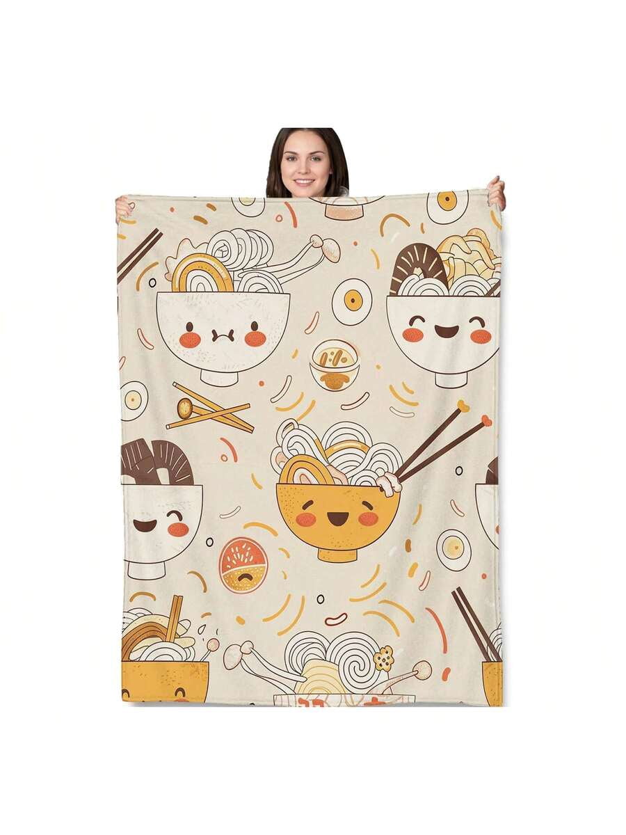 Kawaii Ramen Noodle Blanket, Cute Cozy Throw with Eggs & Chopsticks ...