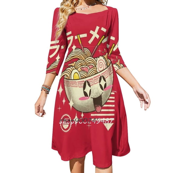 Kawaii Ramen Square Neck Dress Sweet Summer Dress Women Elegant Halter ...