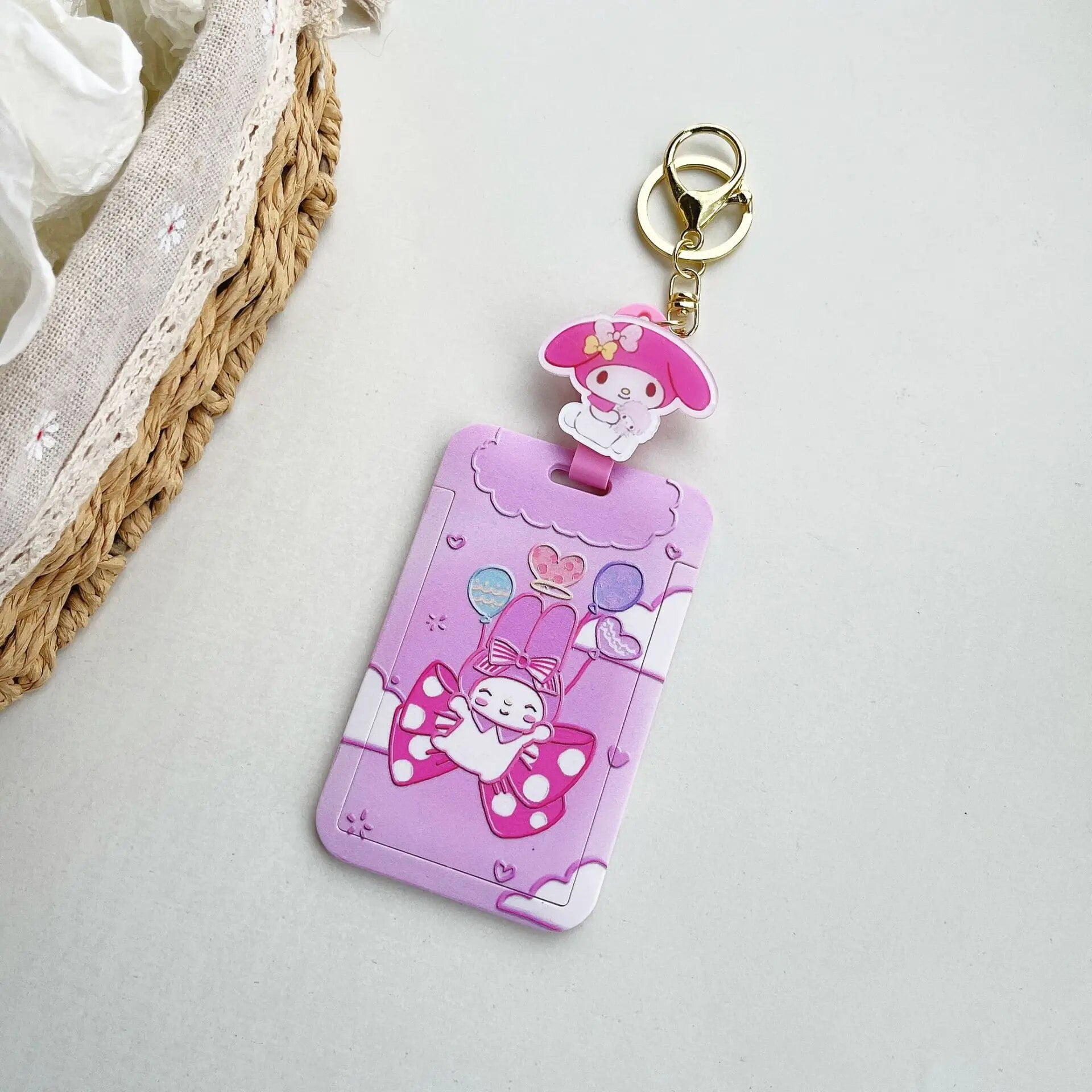 Kawaii Sanrio Anime Keychain Retractable Card Holder Hello Kitty Kuromi ...