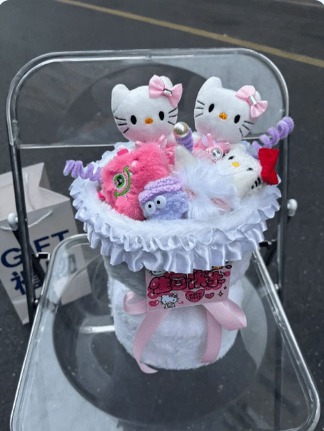 Kawaii Sanrio Bouquet Hello Kitty Cat Plush Dolls Rose Soap Flowers ...