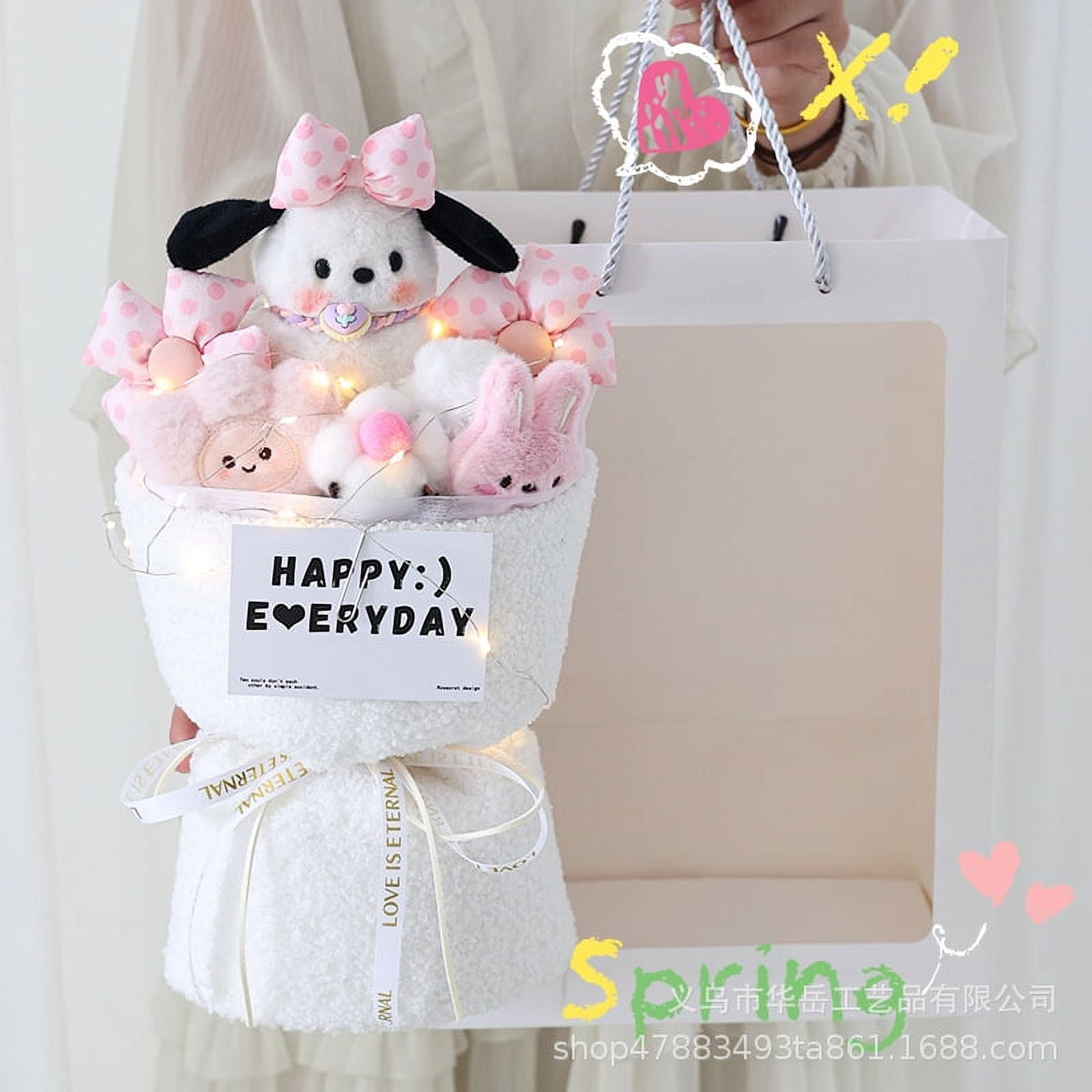 Kawaii Sanrio Bow Knot Pochacco Plush Toy Dolls Bouquet Flower Cartoon ...