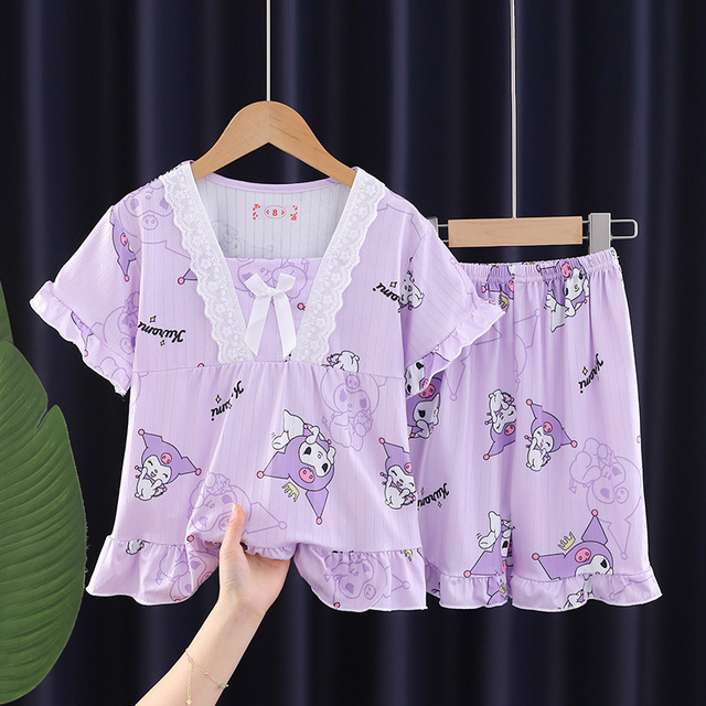 Kawaii Sanrio Cinnamoroll Children Bow Pajamas Two-piece Set Anime My ...