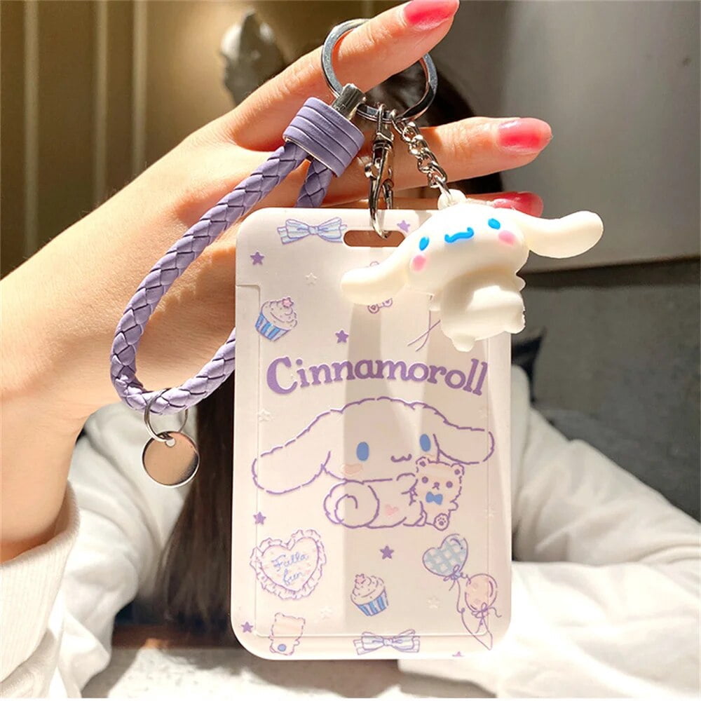 Kawaii Sanrio Cinnamoroll Keychain Cartoon Dog Sliding Card Holder ...