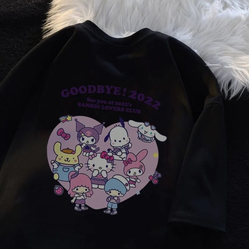 Kawaii Sanrio Clothes Hello Kitty Heart Print Short Sleeve Tees Girls ...