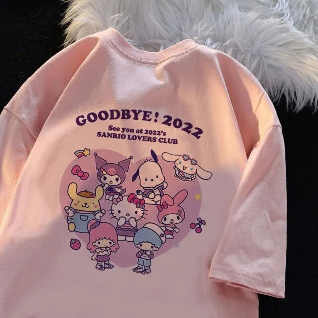 Kawaii Sanrio Clothes Hello Kitty Heart Print Short Sleeve Tees Women ...