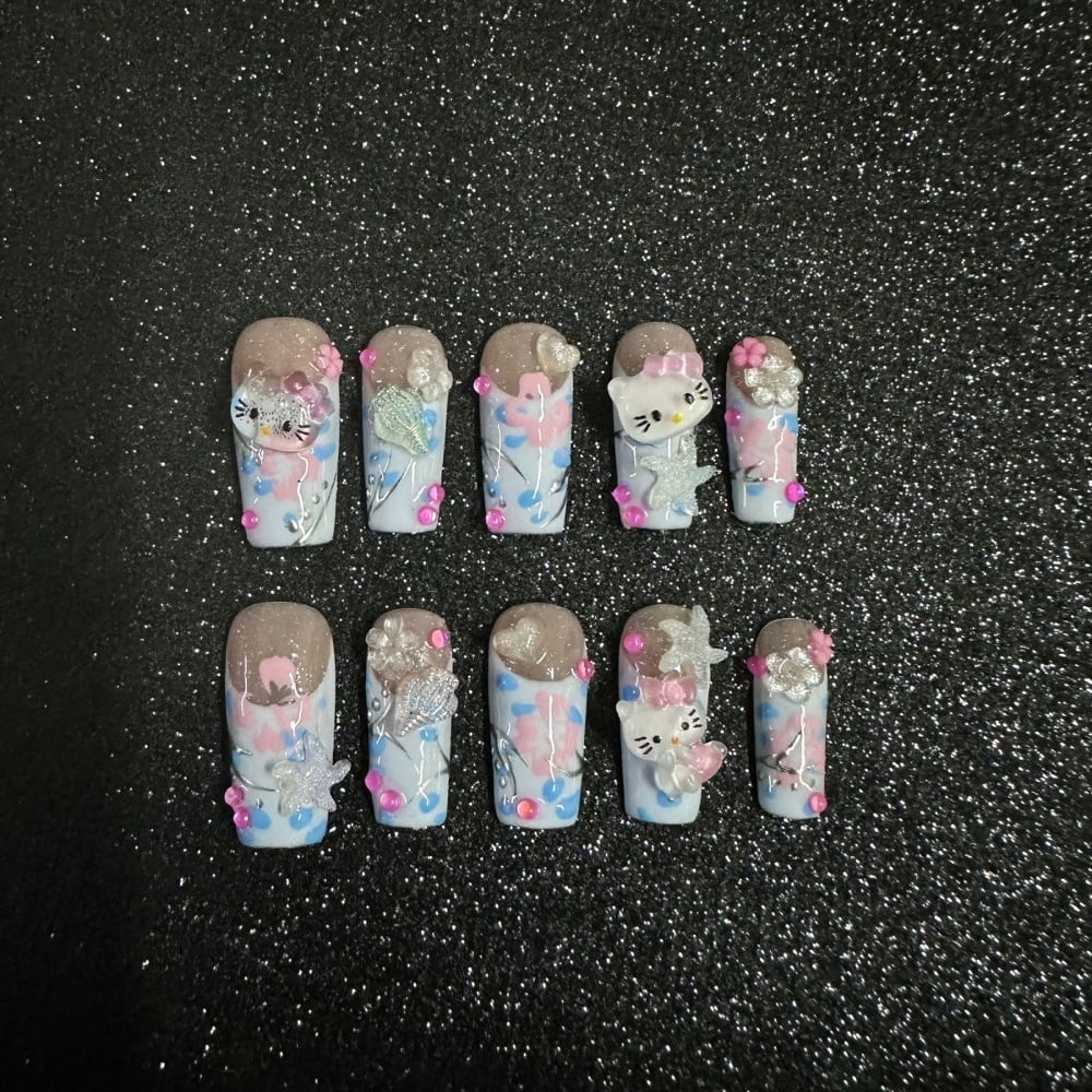 Kawaii Sanrio Hello Kitty 3D Handmade Acrylic Wearable Press On Nails ...