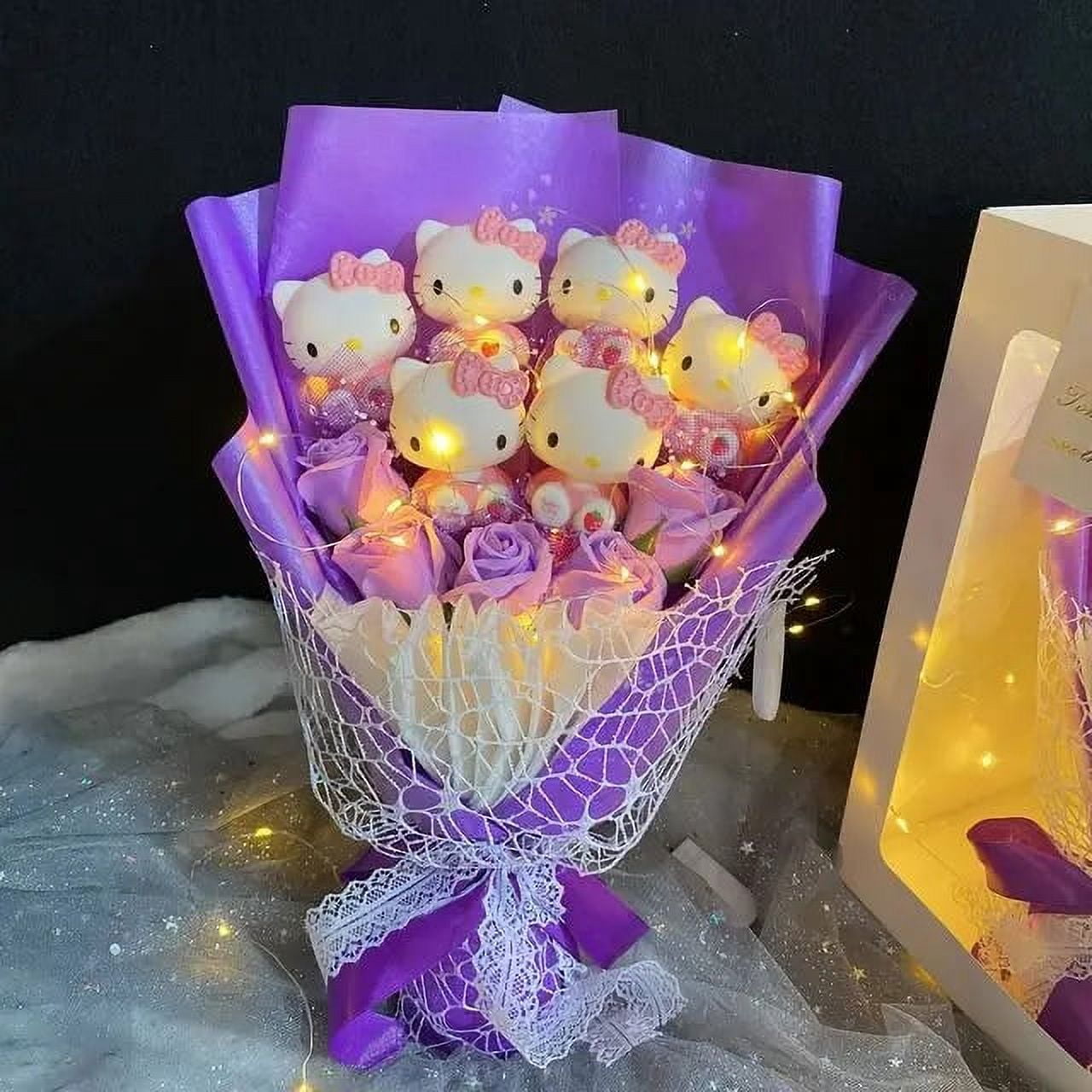 Kawaii Sanrio Hello Kitty Bouquet Kuromi Cinnamoroll Melody Led Light ...