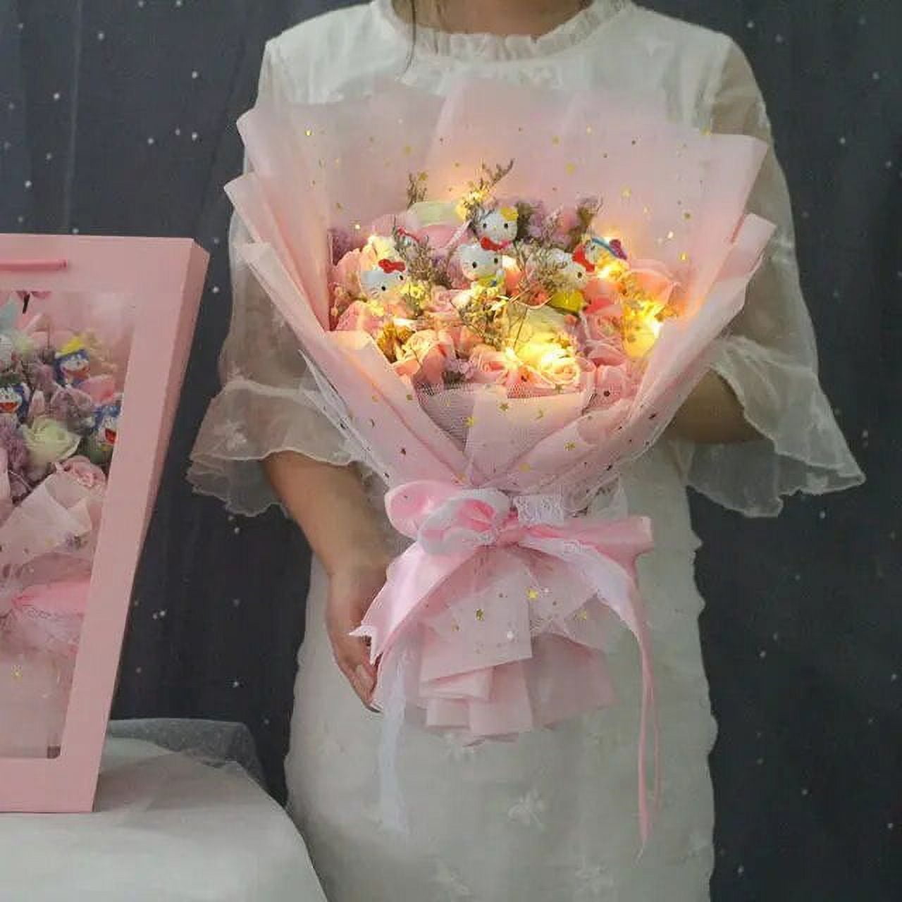 Kawaii Sanrio Hello Kitty Bouquet Kuromi Cinnamoroll Melody Led Light ...