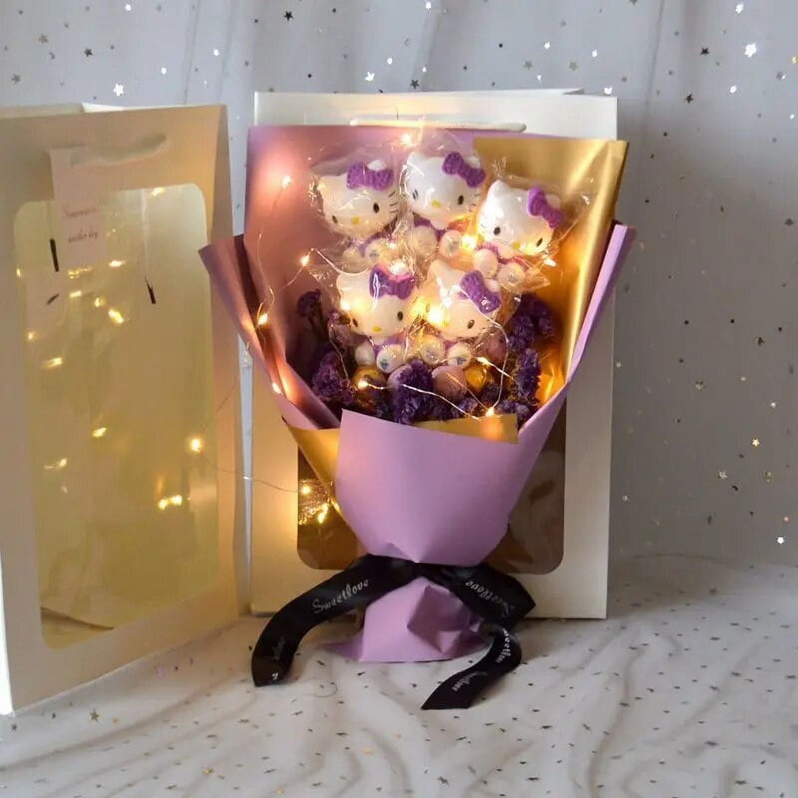 Kawaii Sanrio Hello Kitty Bouquet Kuromi Cinnamoroll Melody Led Light ...