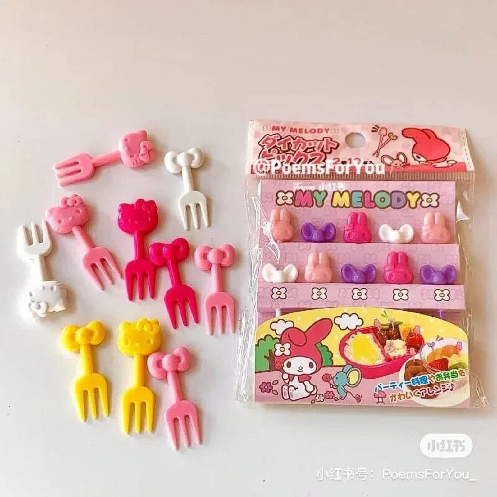 Kawaii Sanrio Hello Kitty Cartoon Fruit Fork Anime Cute Girl Heart Bow ...