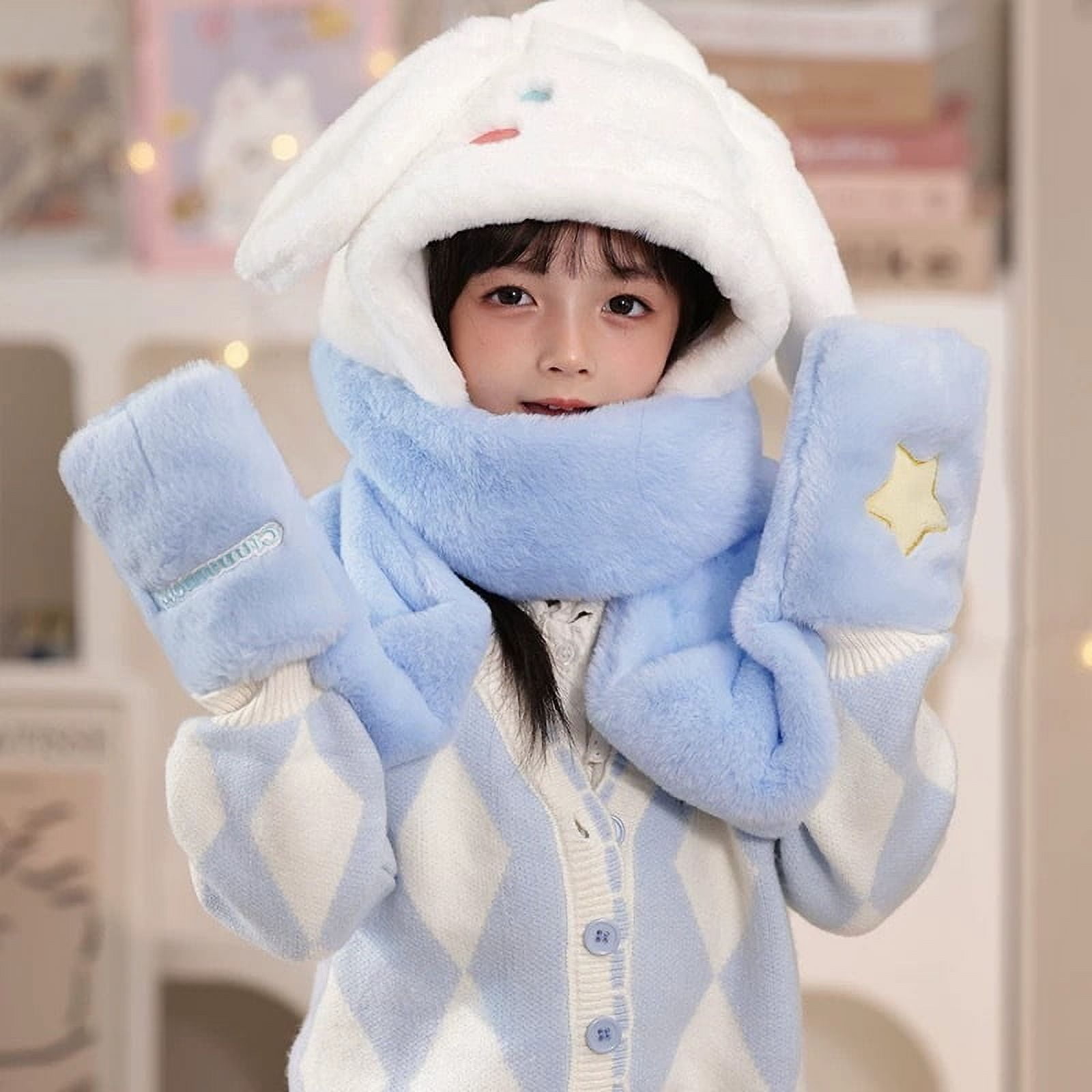 Kawaii Sanrio Hello Kitty Cinnamoroll Scarf Hat Gloves Kuromi Melody ...