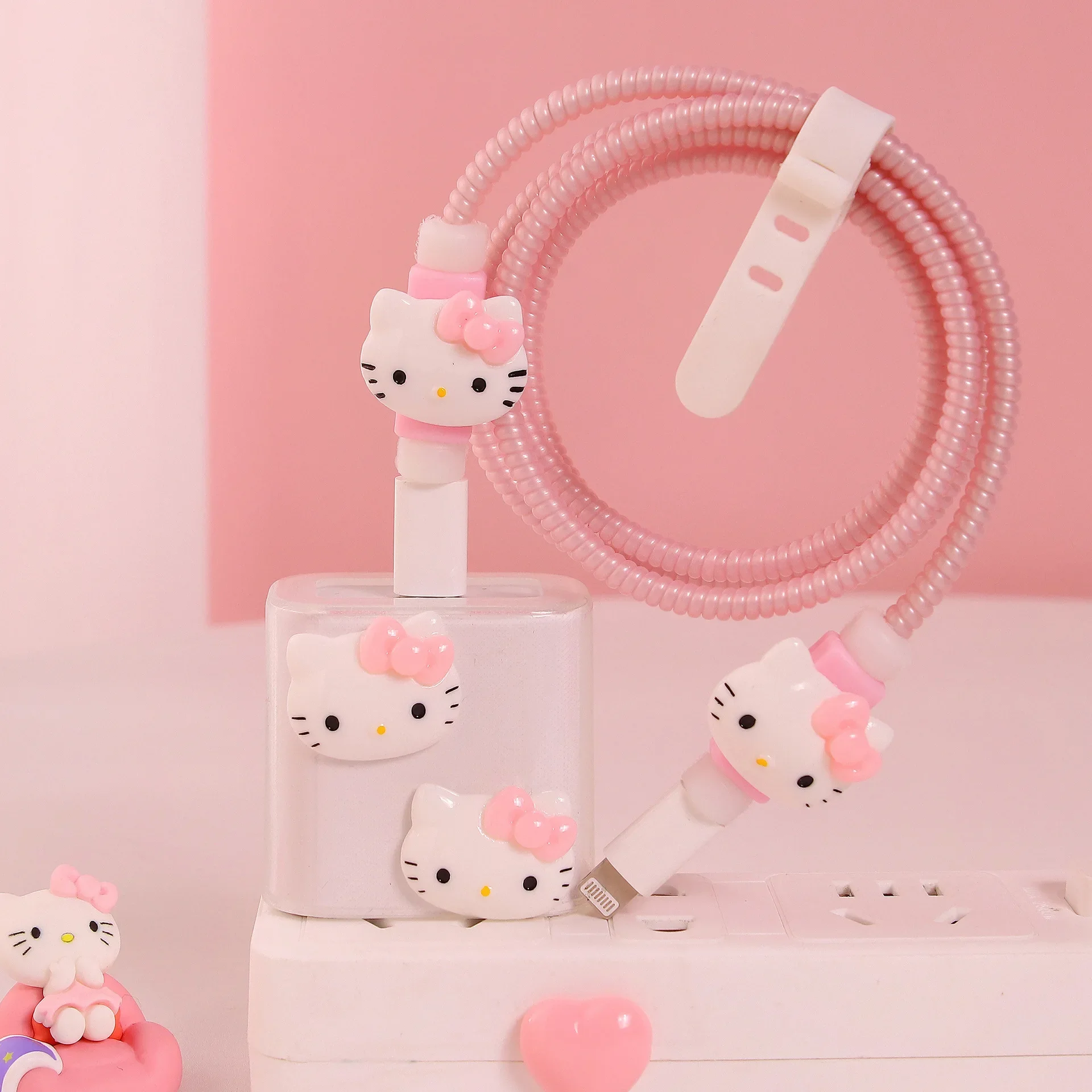 Kawaii Sanrio Hello Kitty Data Cable Protective Cover Anime Cute Kitty ...