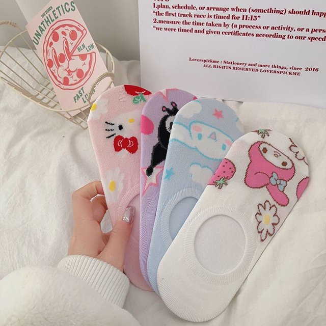 Kawaii Sanrio Hello Kitty Sock Cute Cartoon My Melody Cinnamoroll Girls ...