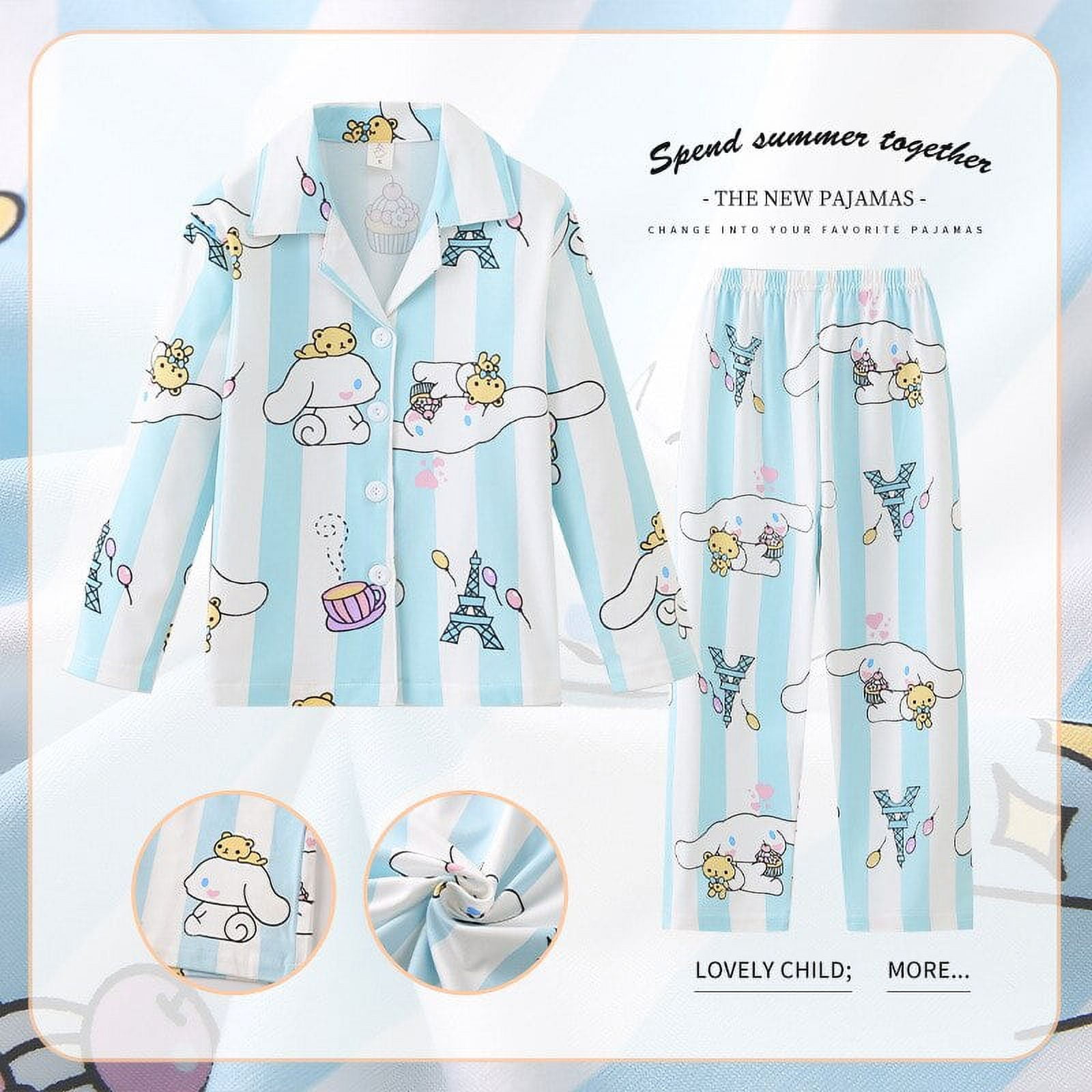 Kawaii Sanrio Hello Kitty Y2k Long Sleeve Pajamas Anime Cinnamoroll My ...