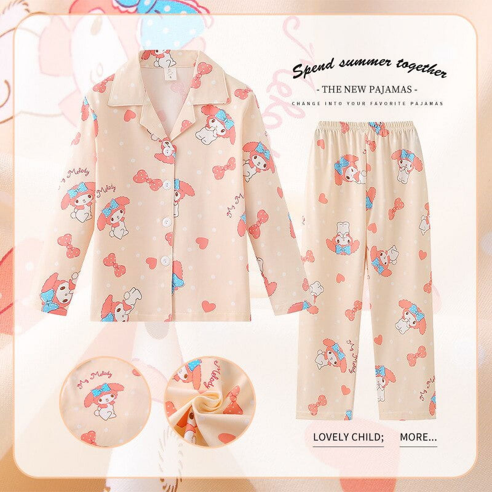 Kawaii Sanrio Hello Kitty Y2k Long Sleeve Pajamas Anime Cinnamoroll My ...
