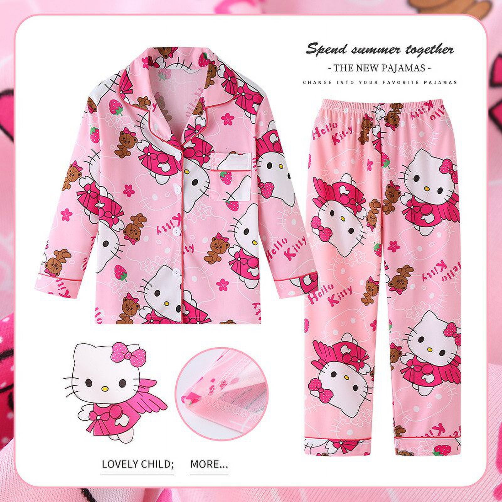 Kawaii Sanrio Hello Kitty Y2k Long Sleeve Pajamas Anime Cinnamoroll My ...