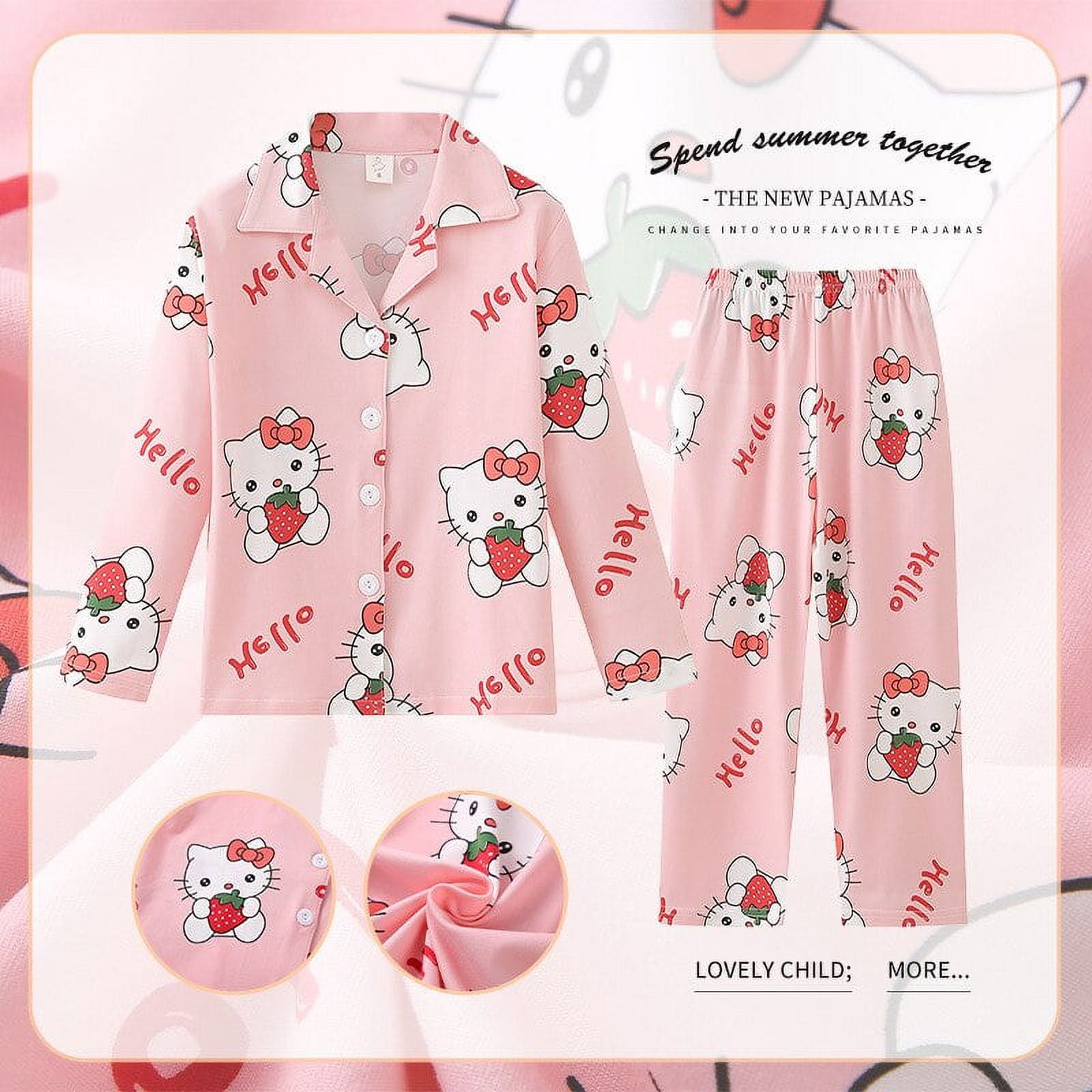 Kawaii Sanrio Hello Kitty Y2k Long Sleeve Pajamas Anime Cinnamoroll My ...