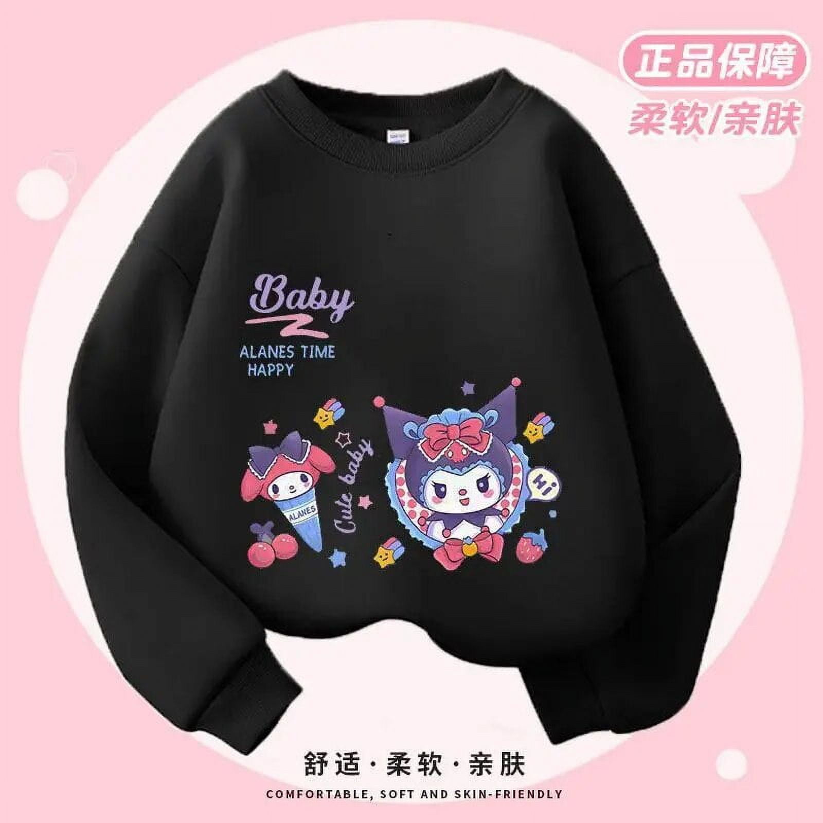 Kawaii Sanrio Kuromi Cartoon Children Round Neck Sweater Comfortable ...
