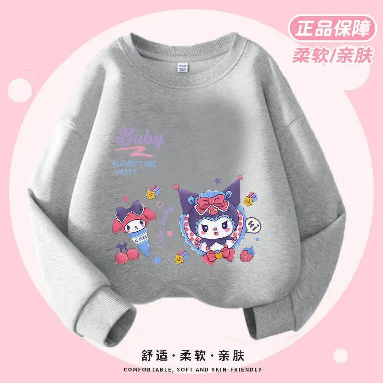 Kawaii Sanrio Kuromi Cartoon Children Round Neck Sweater Comfortable ...