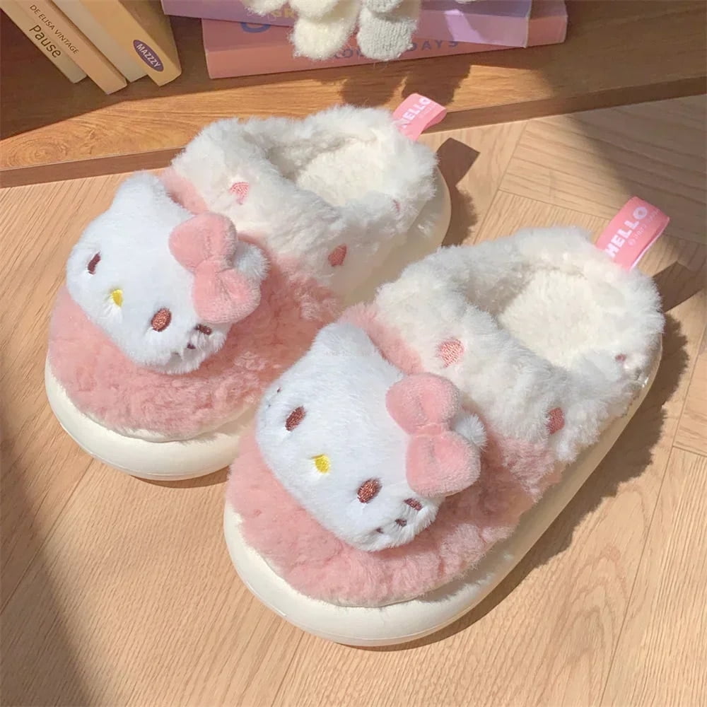 Kawaii Sanrio Kuromi Hello Kitty Plush Shoes Slippers Cinnamoroll Women ...
