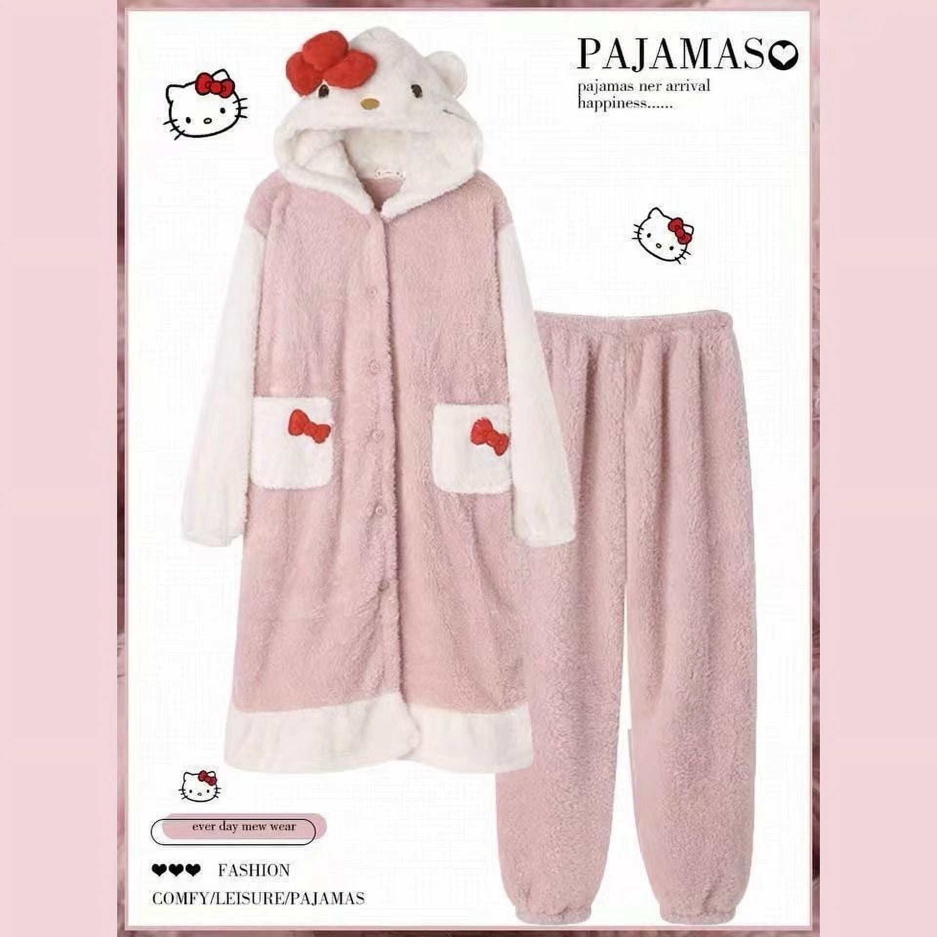 Kawaii Sanrio Night-Robe Hello Kitty Autumn Wintertime Plush Loungewear ...