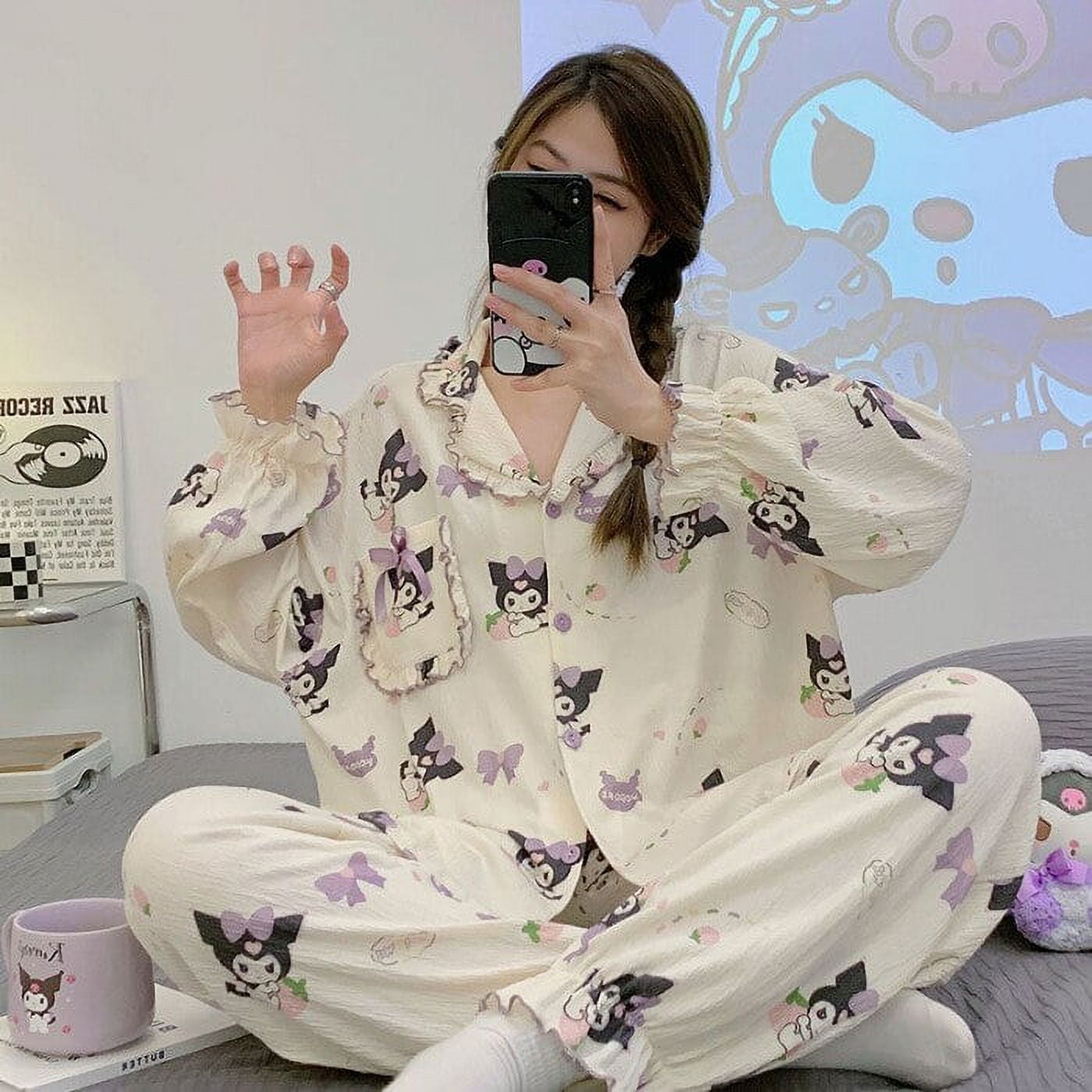 Kawaii Sanrio Pachacco Kuromi Pajamas Cinnamoroll Autumn Cotton Cloth ...