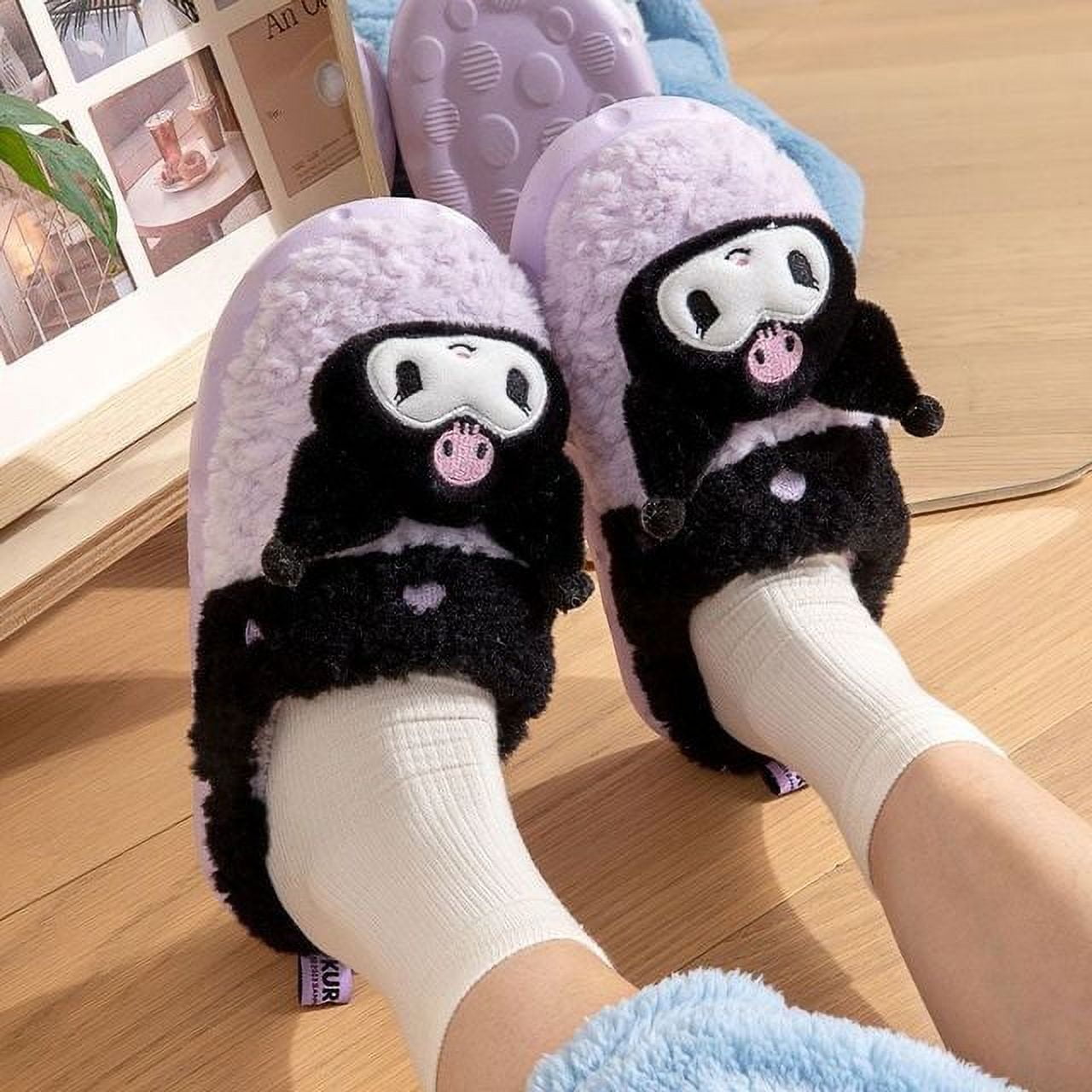 Kawaii Sanrio Plush Slippers Nonslip Warm Anime Hello Kitty Kuromi ...