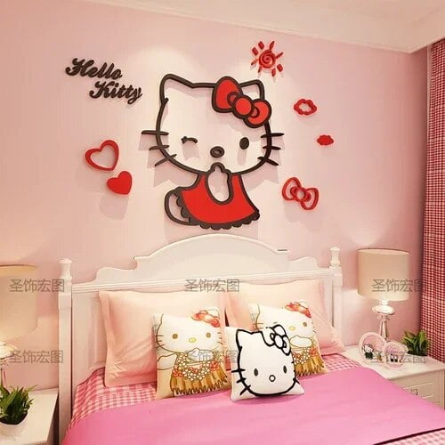 Kawaii Sanrio Room Decor Accessories Wall Sticker Hello Kitty Friends ...
